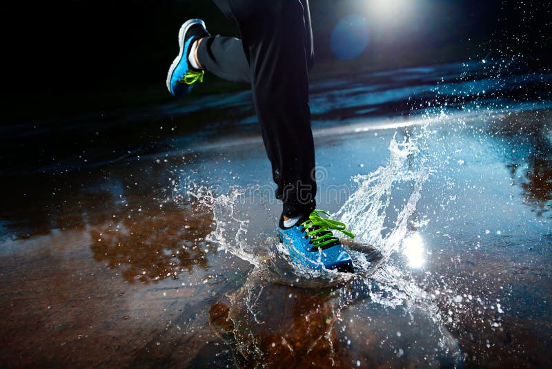 Single Runner Running in Rain Stock Image - Image of jogger, sport ...