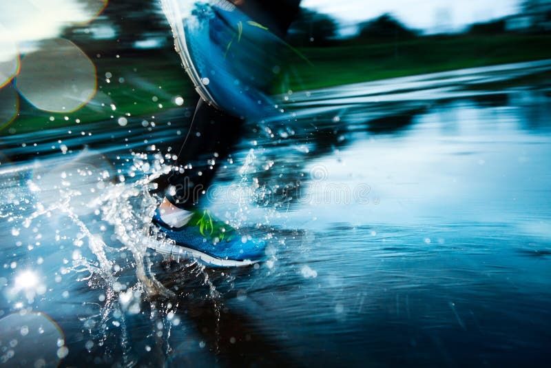 Single Runner Running in Rain Stock Image - Image of jogger, sport ...