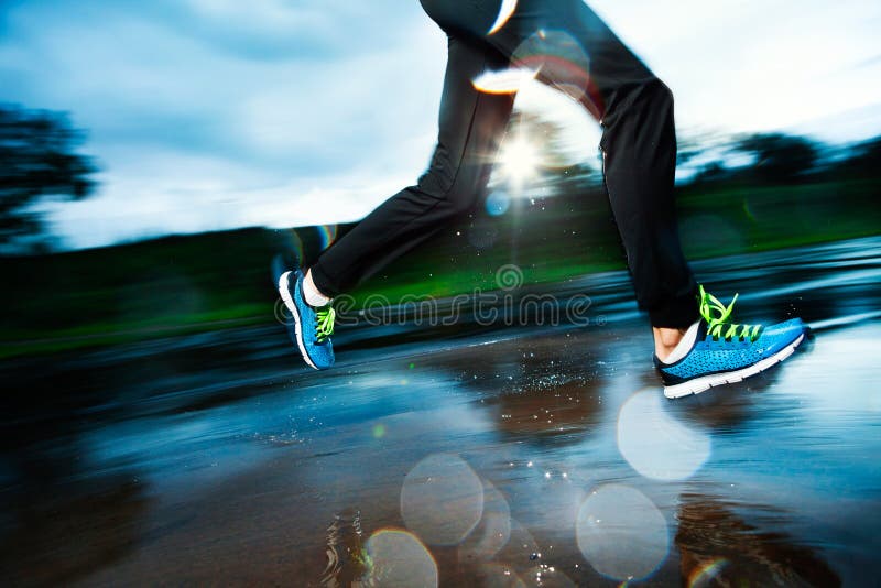 Single Runner Running in Rain Stock Image - Image of jogger, sport ...