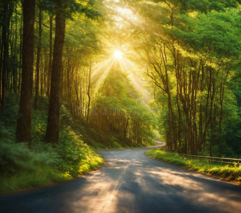 Single Rural Road Alley Path in Green Summer Forest. Generative Ai. Ai ...