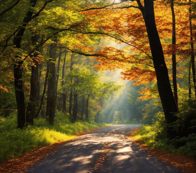 Single Rural Road Alley Path in Green Summer Forest. Generative Ai. Ai ...