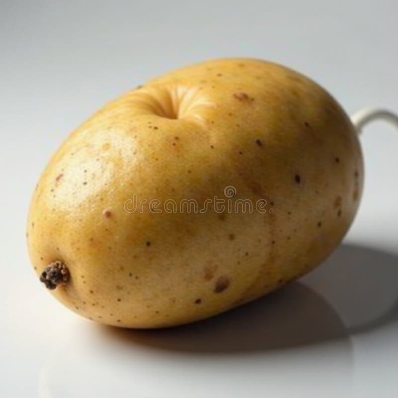 Single Russet Potato; White Headphone Cord Attached Object Design Stock Image Stock Illustration ...