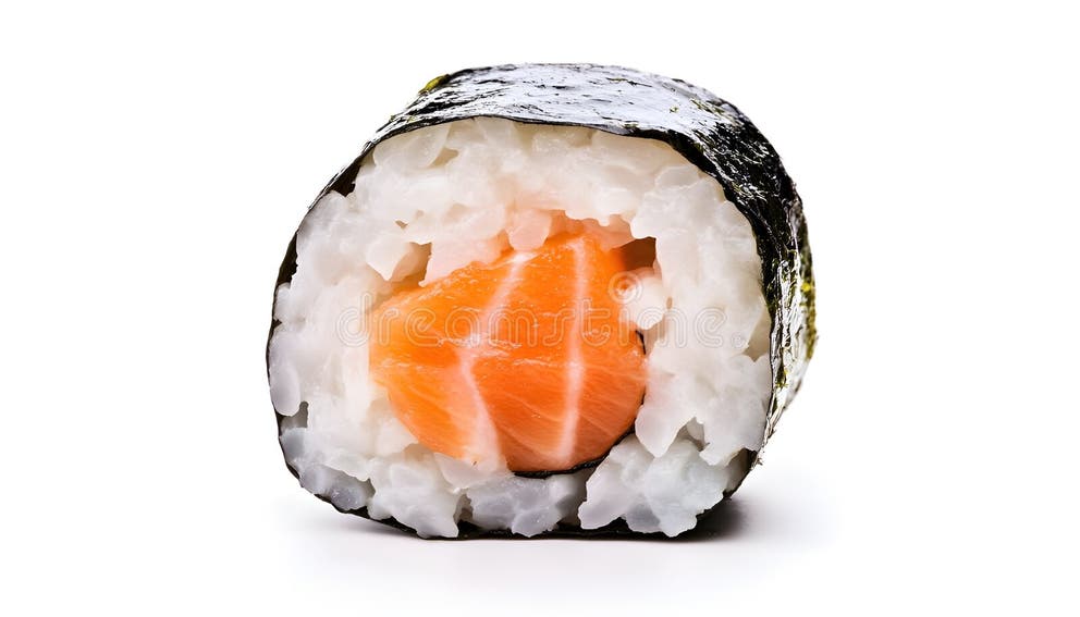 Single Salmon Maki Roll with Nori and Rice Texture, Isolated Stock ...