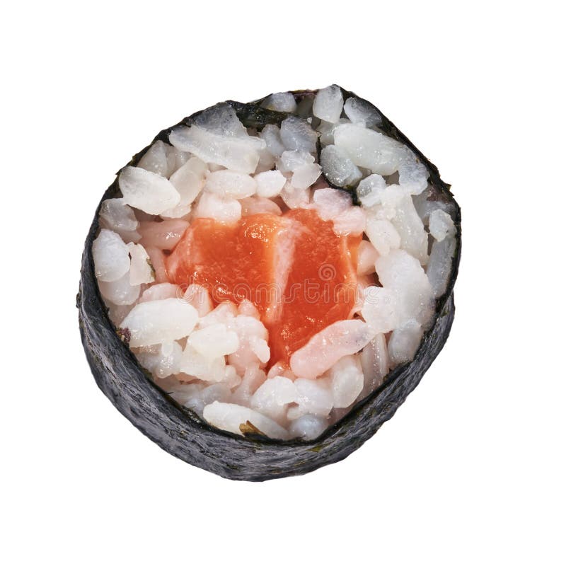 Single Salmon Sushi Maki Isolated on White Background Stock Photo ...