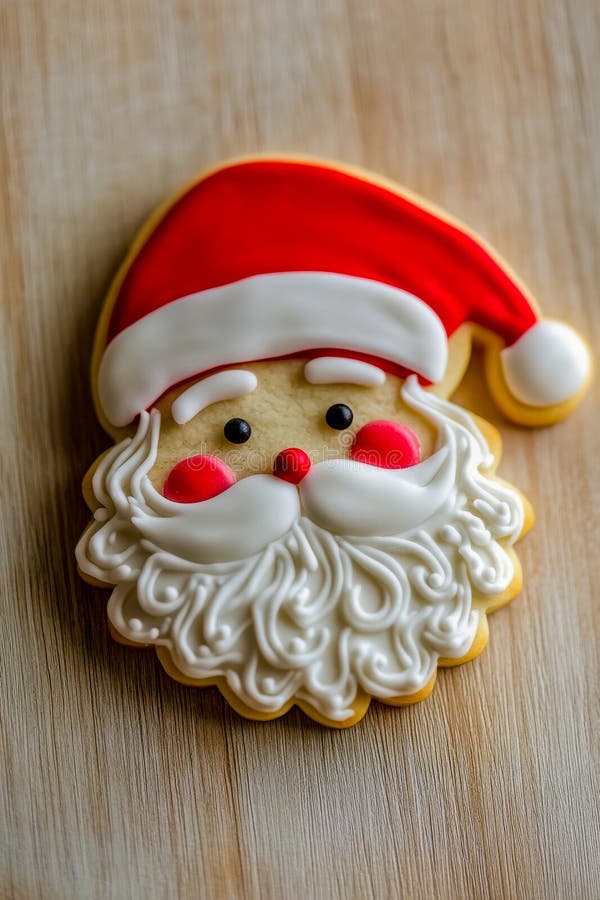Single Santa Face-shaped Sugar Cookie, Intricately Decorated with ...