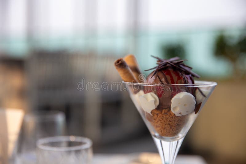 Single Scoop Chocolate Sundae Stock Image - Image of cold, decoration ...