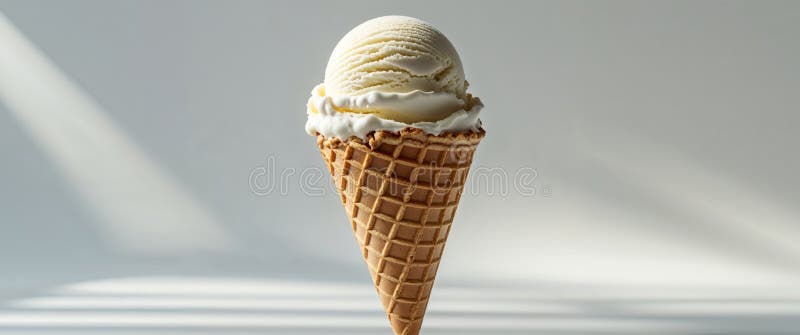 A Single Scoop of Vanilla Ice Cream in a Crispy Waffle Cone. Stock ...