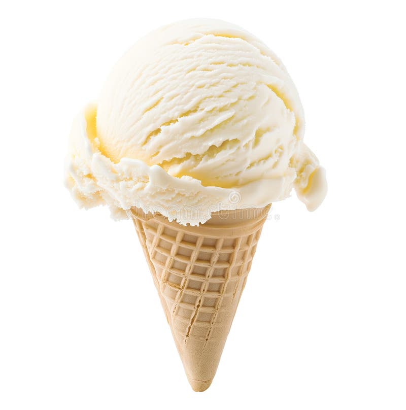 Single Scoop of Vanilla Ice Cream in a Waffle Cone Isolated on White ...