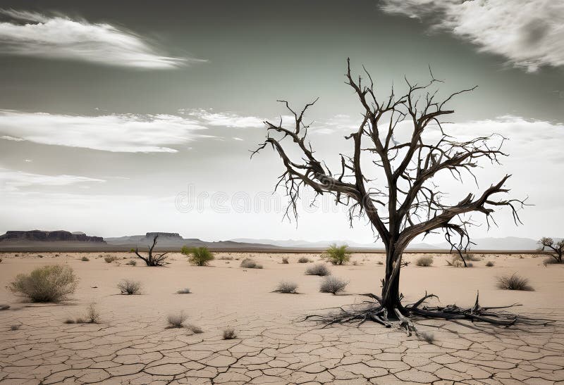Single of Scorched Tree on Wasteland in Drought, Depiction on Impact ...