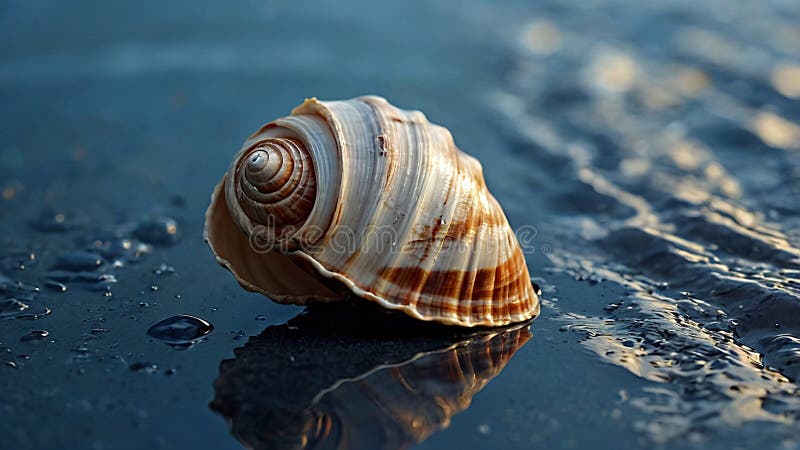 Seashells on the Beach with Moonlight Reflection Stock Illustration ...