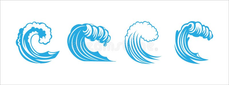 Single Sea Wave Vector Illustration Set. Big Wave Roll Vector Design ...