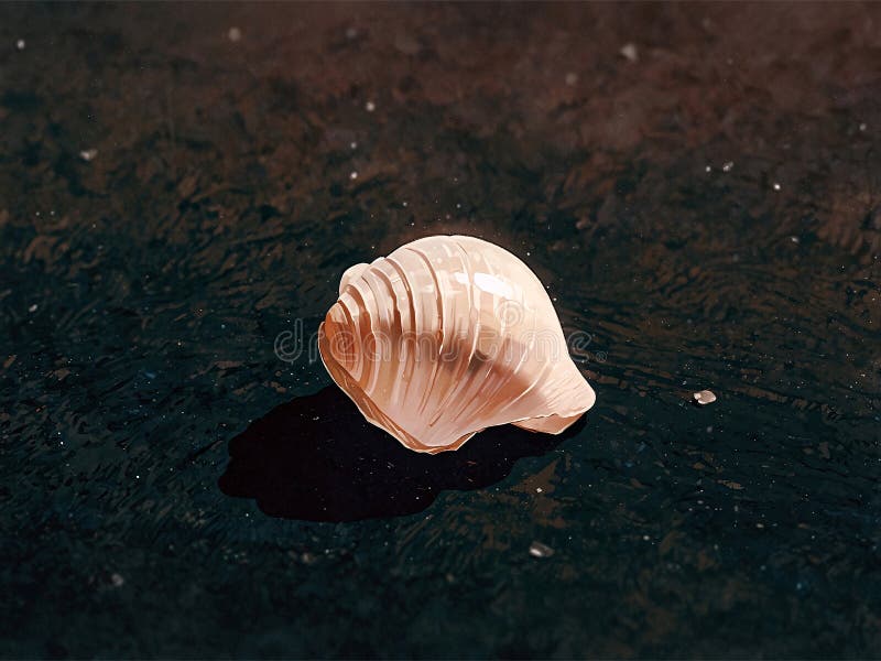 A Single Seashell Lying on a Dark, Wet Surface Stock Illustration ...
