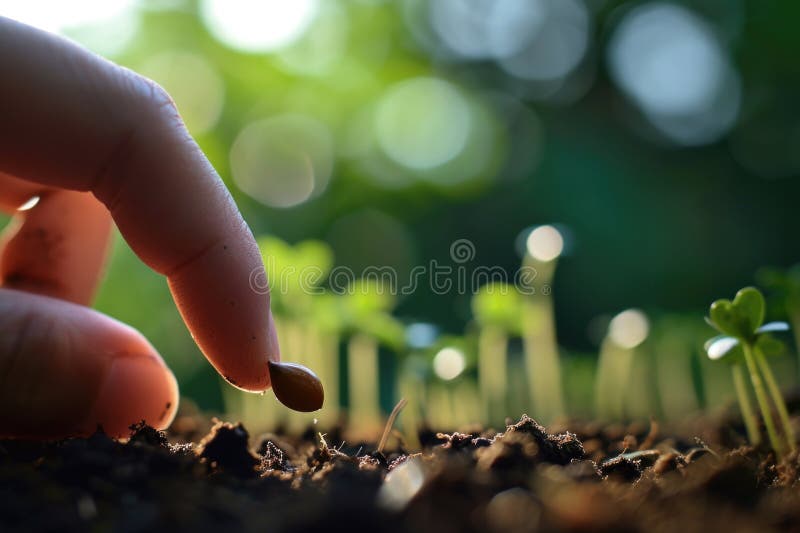 A Single Seed on a Fingertip, Set Against a Blurred Green Backdrop ...