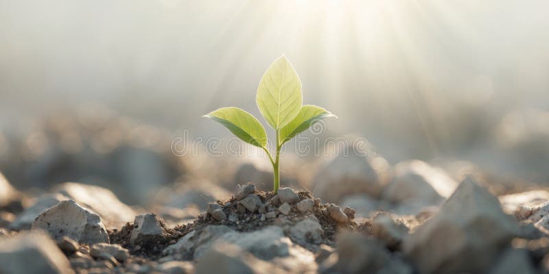 Single Seedling Growing in Rocky Soil Under Sunlight Symbolizing ...