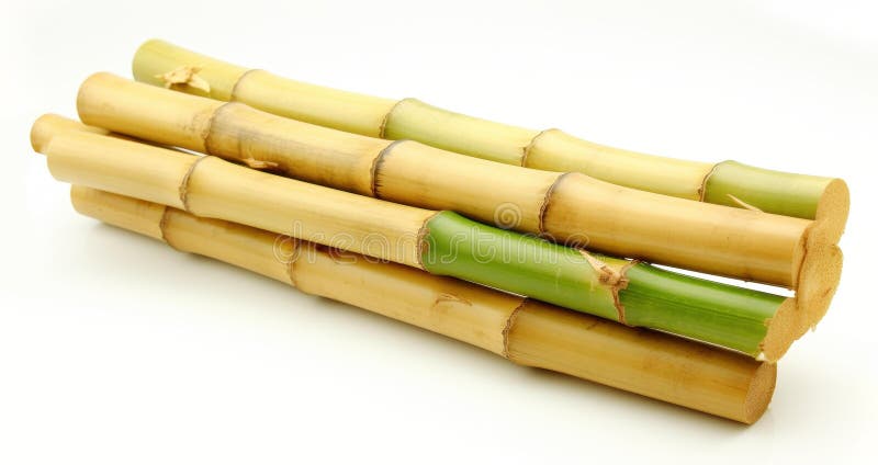 Single Segmented Bamboo Stalk with Leaves on White Background Stock ...