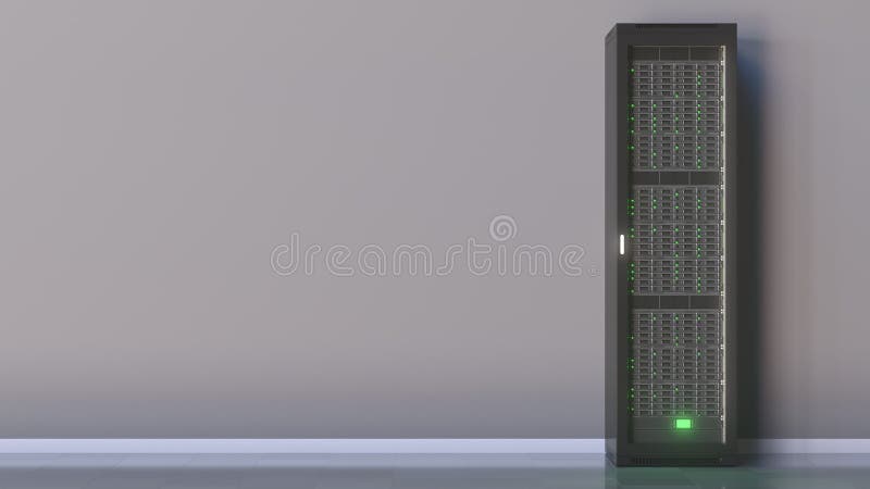 Single Server Rack, Blank Space for Text or Graphics. 3D Rendering ...