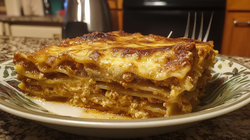 A Single Serving of Lasagna, a Classic Italian Dish, on a Plate Stock ...