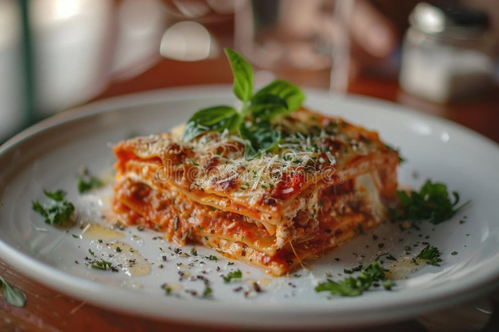 A Single Serving of Lasagna on a Plain White Plate, Ready for ...