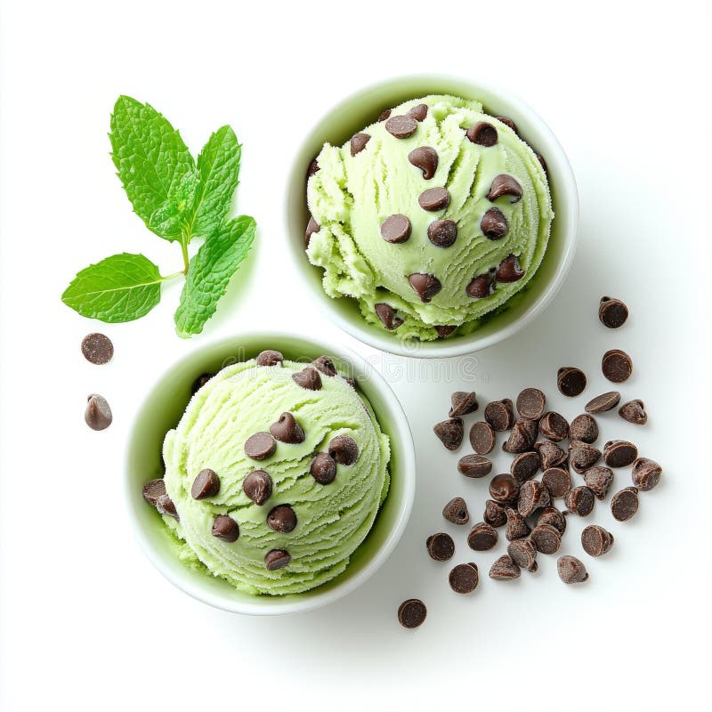 A Single Serving of Mint Chocolate Chip Ice Cream, Set Against a Clear ...