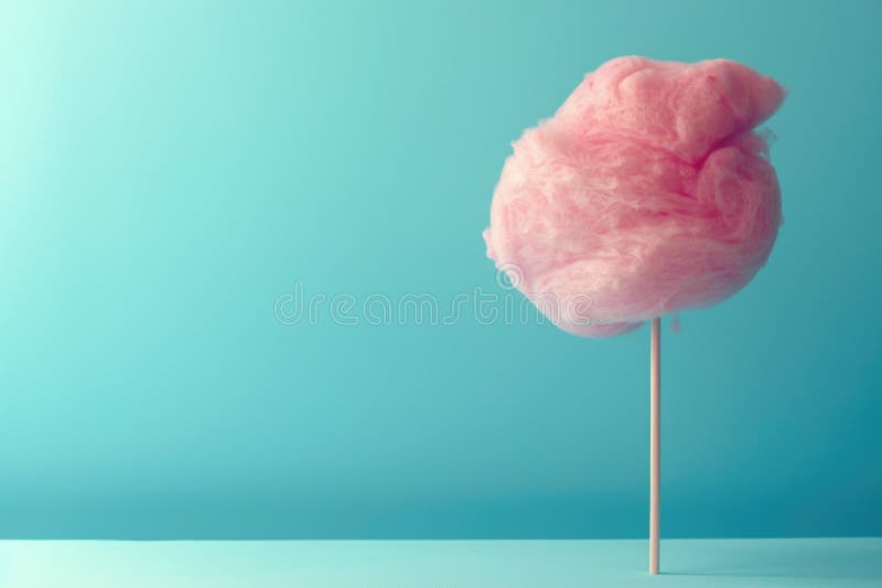 A Single Serving of Pink Cotton Candy on a Stick Set Against a Bright ...