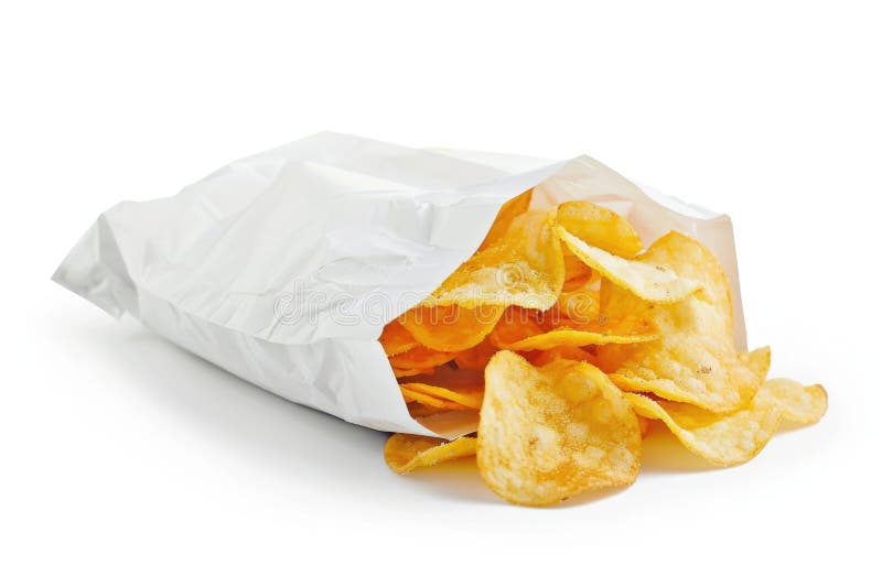 A Single Serving of Potato Chips on a Clean and Plain White Surface ...