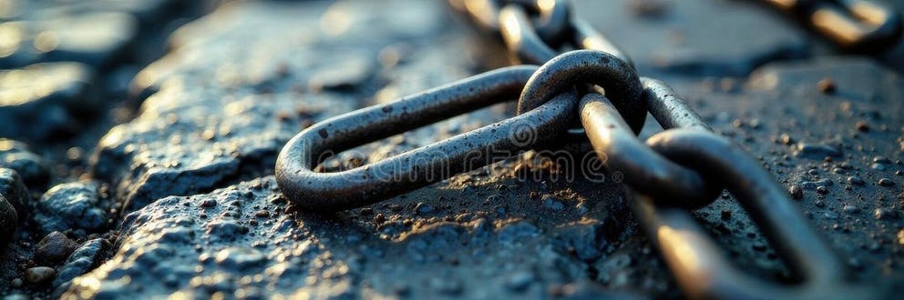 Single Severed Chain Link on Coarse Stone Surface , Separation, Piece, Surface Stock ...