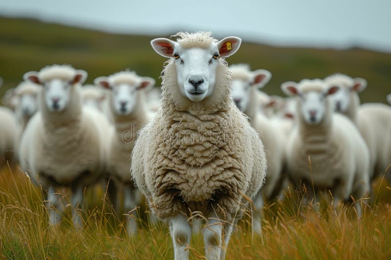 Single Sheep Stands Out from the Herd Stock Image - Image of green ...