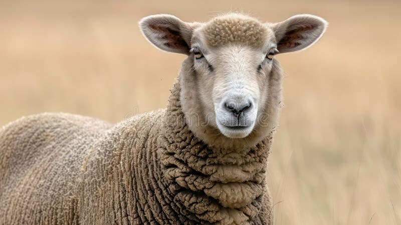 A Single Sheep with White Face and Brown Wool Standing in a Field ...