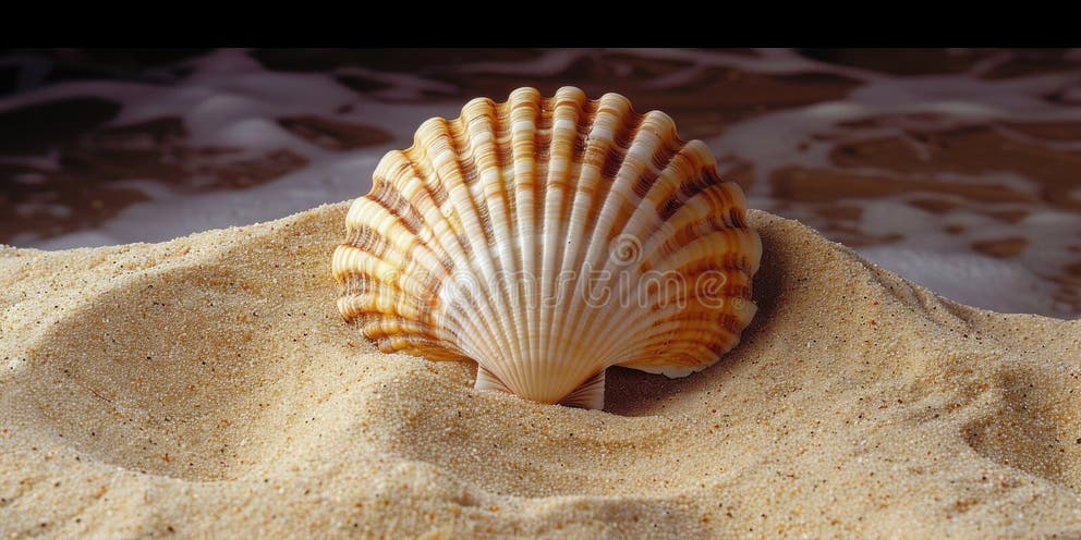 A Single Shell Found on a Sandy Beach Near the Ocean Stock Image ...