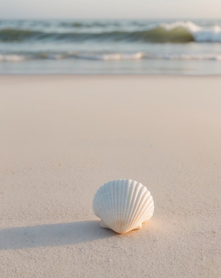 A Single Shell Lies on a Sandy Beach Near the Ocean Stock Photo - Image ...