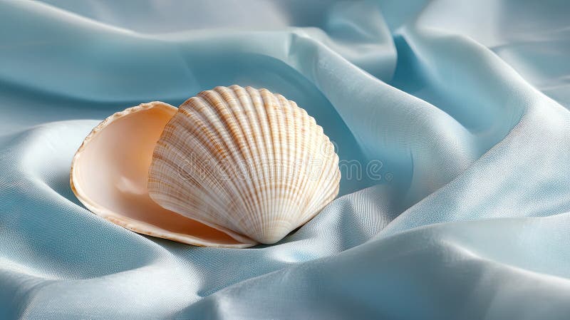 A Single Shell Placed on a Light Blue Fabric Background with Soft ...