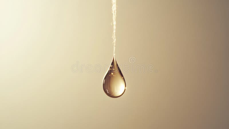 Golden Drop Dripping and Reflecting Light on Neutral Background Stock ...