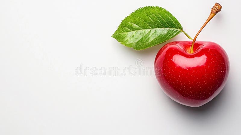 Single Shiny Red Cherry with Leaf Isolated on White Stock Illustration ...