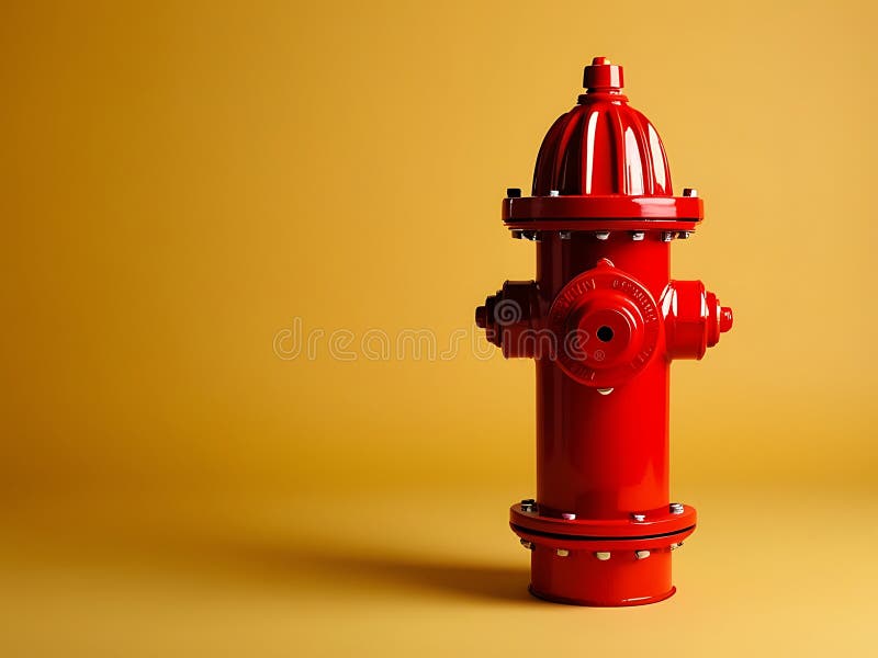 A Bright Red Fire Hydrant Stands Against a Yellow Background Stock ...