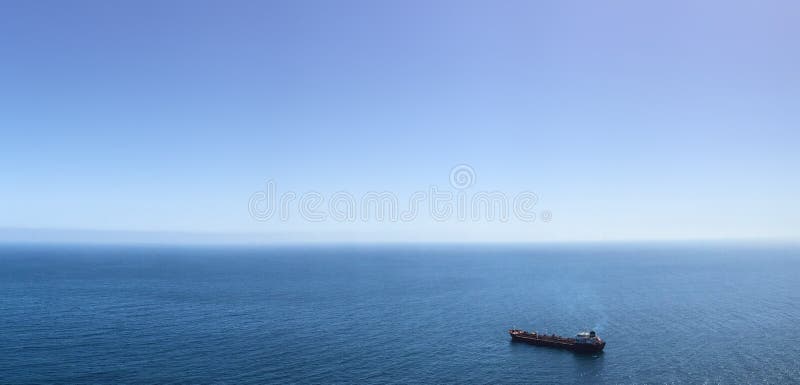 Single Ship on Ocean Panorama Stock Image - Image of blue, coast: 62089701