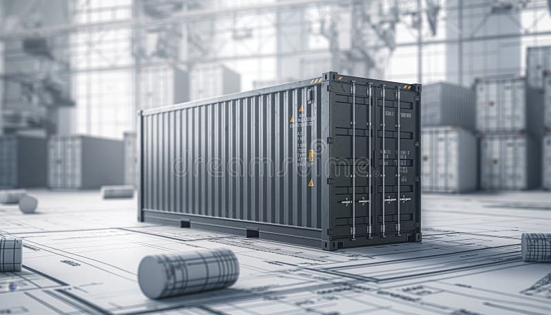 Shipping Container on Architectural Plans Stock Illustration ...