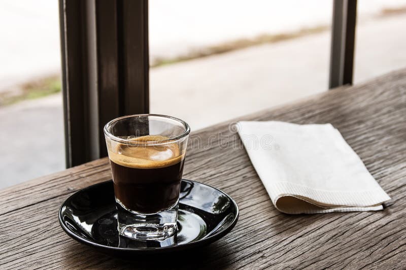 Single Shot Espresso on Wood Table Stock Photo - Image of breakfast ...