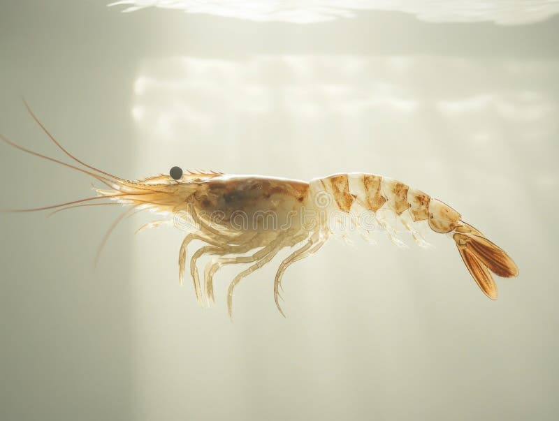 A Single Shrimp Floating on the Surface of the Water Stock Photo ...