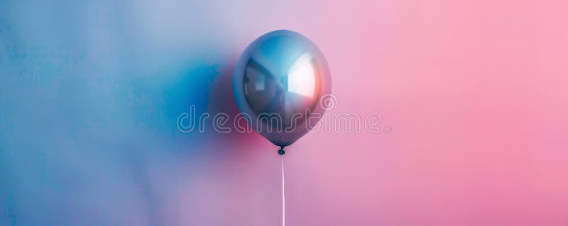 Single Silver Balloon Against a Pink and Blue Gradient Background Stock ...