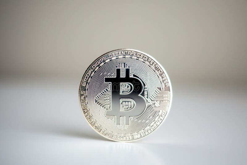 Single Silver Bitcoin Coin on White Bacground Stock Image - Image of ...