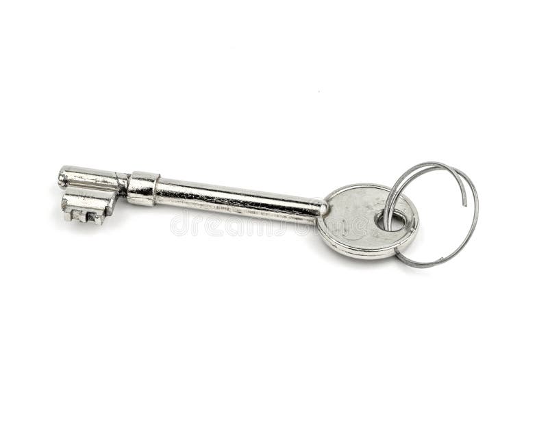 A Single Silver Colored Key with a Round Head and a Key Ring Attached ...
