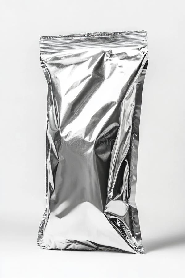 A Single Silver Foil Bag Lying on a Plain White Surface, Perfect for ...