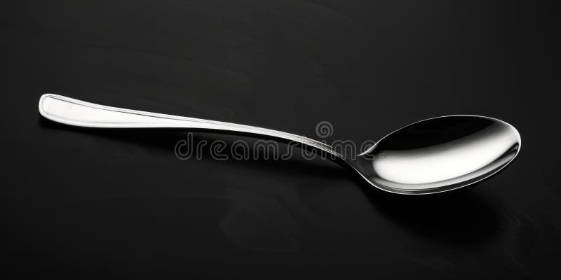 A Single Silver Spoon Placed on a Dark, Matte Black Surface Stock Image ...