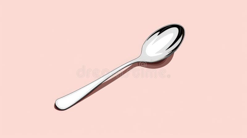 Single Silver Spoon on Soft Pink Background with Smooth Reflective ...