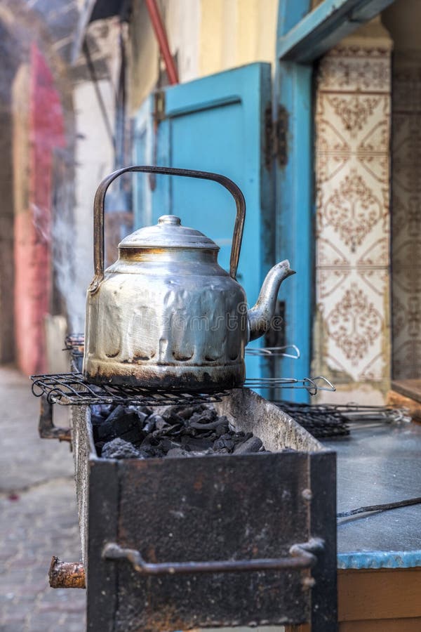 Single Silver Tea Pot in a Moroccan Alley Stock Photo - Image of ...