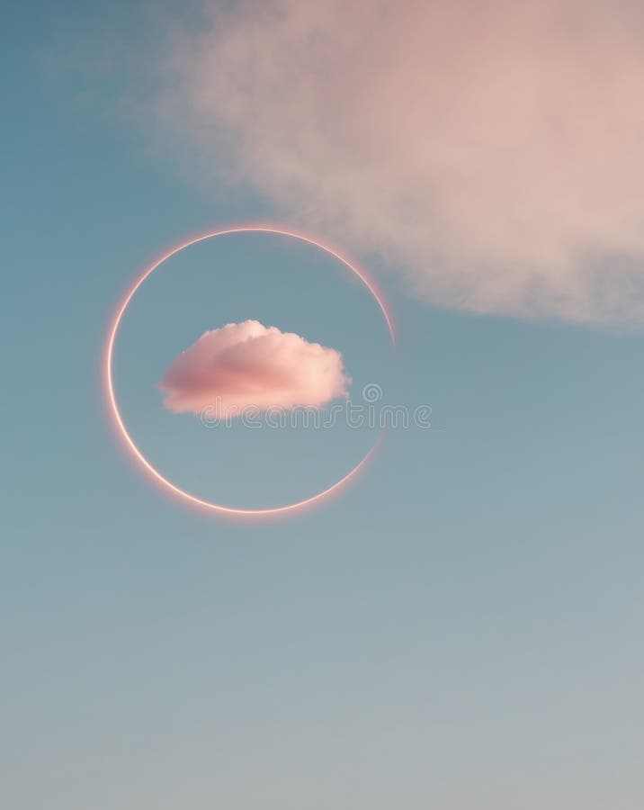 A Single Simple Puffy Light Pink Cloud with a Circle in the Sky with ...