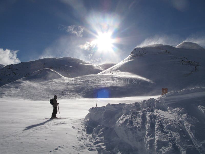 Single Skier in a Snowstorm Stock Image - Image of landscape, hill ...