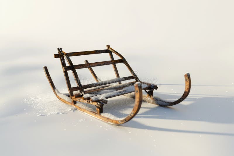 A Single Sled Sits Atop a Blanket of Snow, Ready for Winter Fun Stock ...