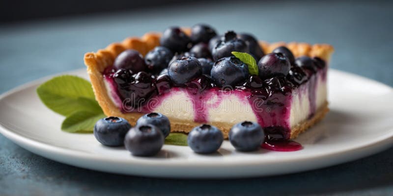 Single Slice of Blueberry Fruit Tart on Plate. Stock Photo - Image of ...