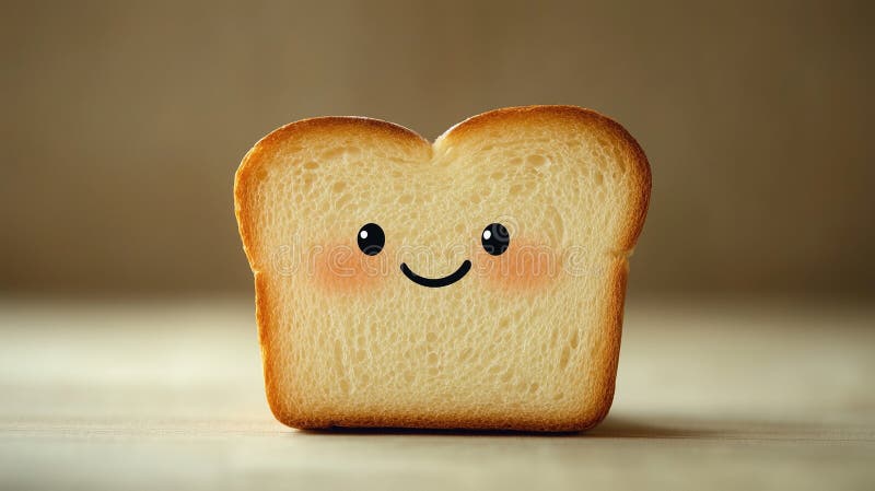A Single Slice of Bread with a Cartoon Face on a Table Under Soft ...
